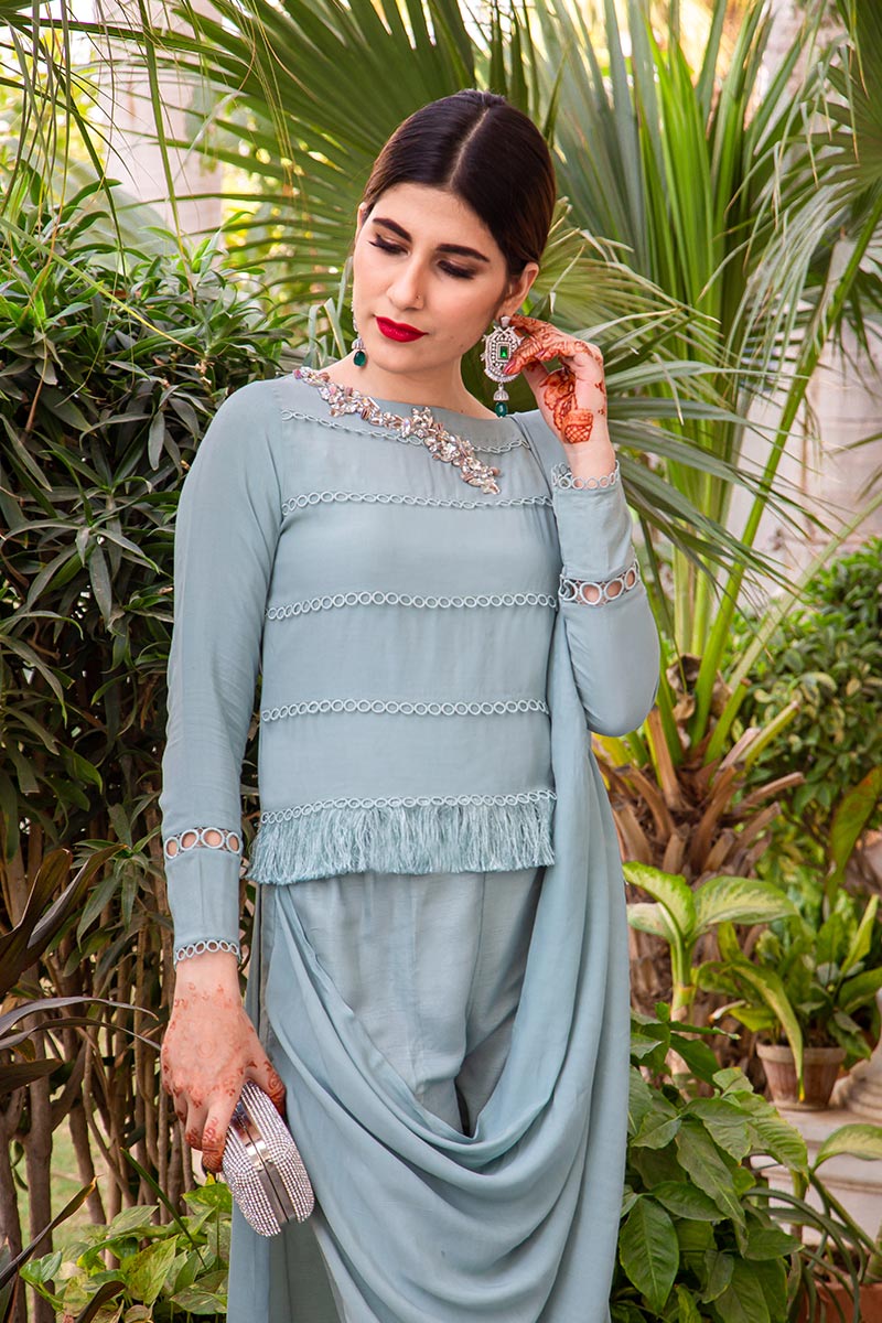 EXCLUSIVE POWDER BLUE PARTY WEAR – AQS326 – Exclusive Online Boutique