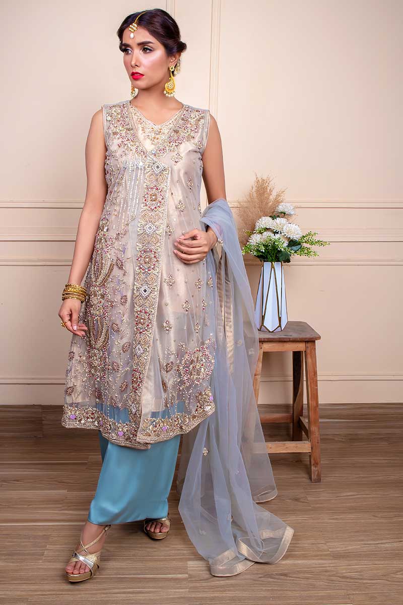 EXCLUSIVE BLUE GERY AND GOLD BRIDAL WEAR – ZG24596 – Exclusive Online ...