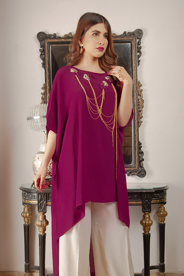 EXCLUSIVE MAROON AND OFF WHITE PRET – SDS487 – Exclusive Online Boutique